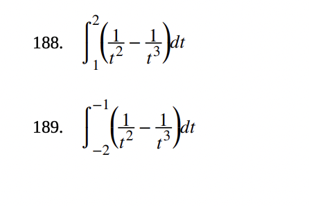 Solved 188. ∫12(t21−t31)dt 189. ∫−2−1(t21−t31)dt194. | Chegg.com