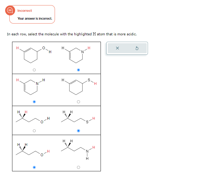 Solved In each row, select the molecule with the highlighted | Chegg.com