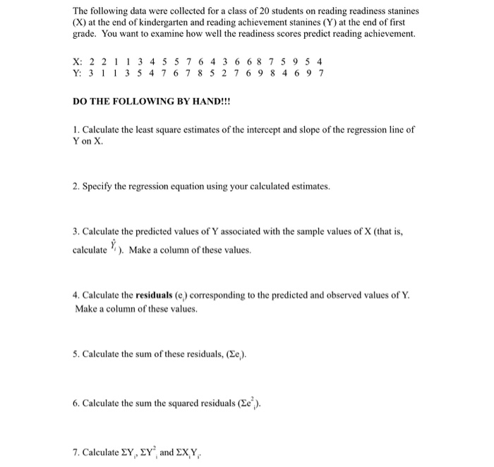 Solved The following data were collected for a class of 20 | Chegg.com