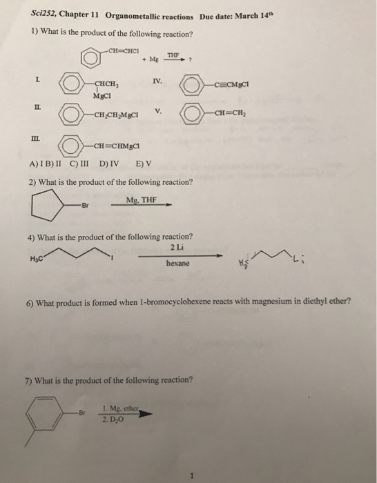 Solved Sci252, Chapter 11 Organometallic reactions Due date: | Chegg.com