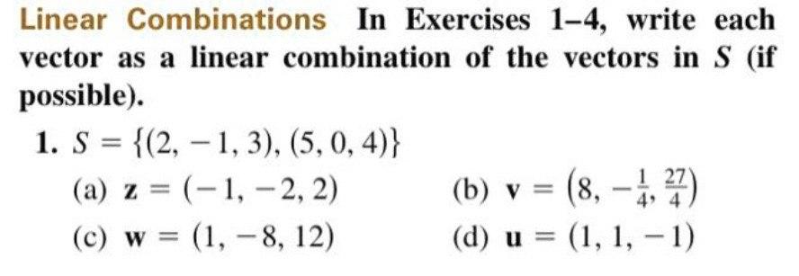 Solved Linear Combinations In Exercises 1-4, write each | Chegg.com