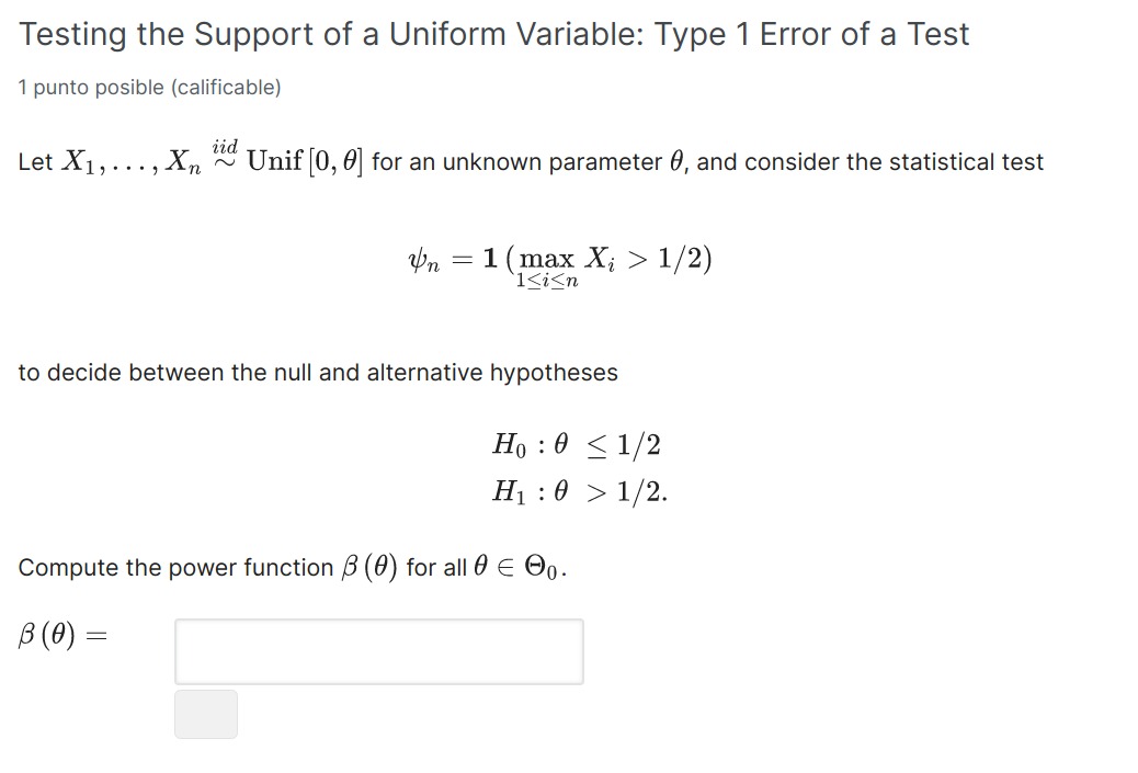 Solved Testing the Support of a Uniform Variable: Type 1 | Chegg.com
