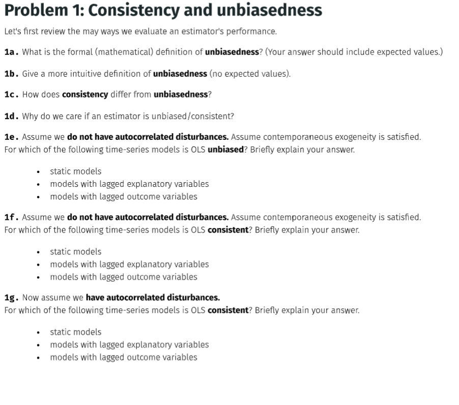 Solved Problem 1: Consistency and unbiasedness Let's first | Chegg.com