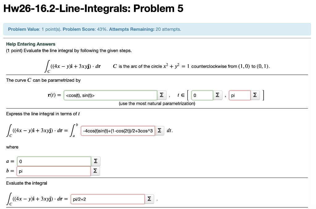 Solved Hw26-16.2-Line-Integrals: Problem 5 Problem Value: 1 | Chegg.com