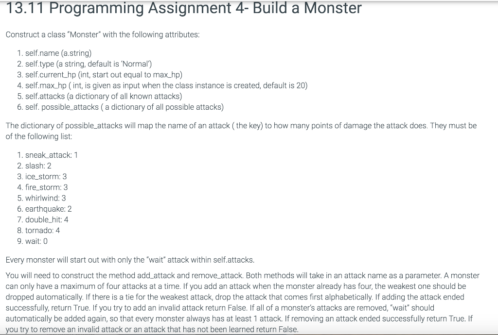 13.11 Programming Assignment 4- Build a Monster | Chegg.com