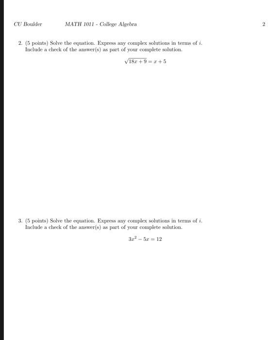 Solved MATH 1011-College Algebra CU Boulder 2 2. (5 points) | Chegg.com