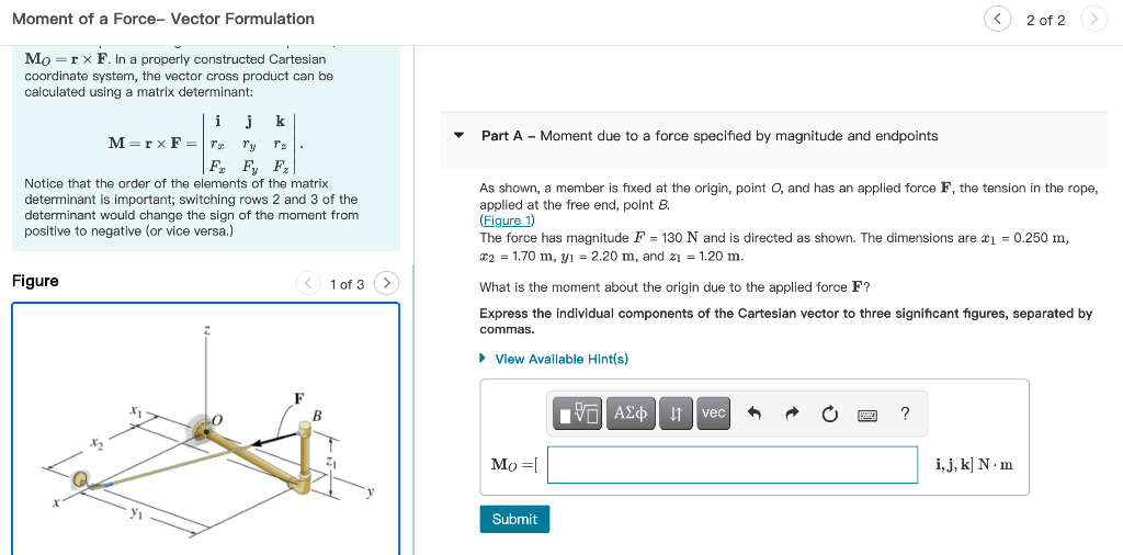 Solved Moment of a Force- Vector Formulation ( 2 of 2 | Chegg.com