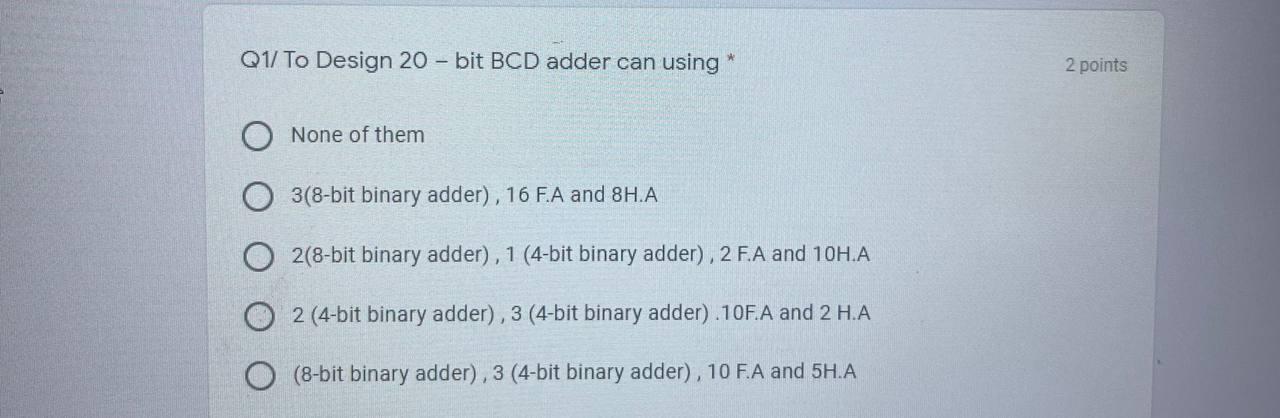 Solved Q1/ To Design 20 - bit BCD adder can using * 2 points | Chegg.com