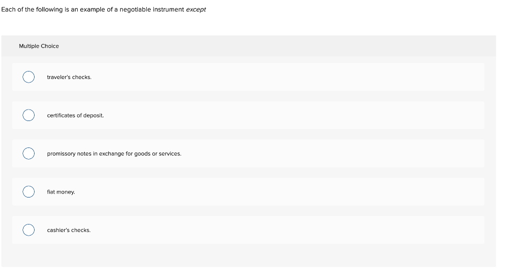 Solved Each of the following is an example of a negotiable | Chegg.com