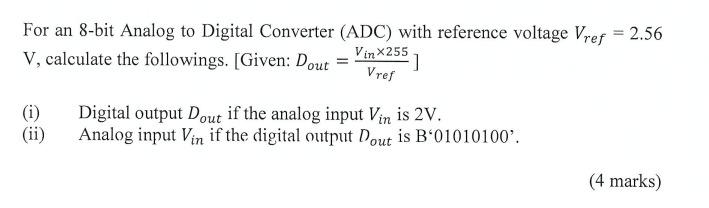 Solved For an 8-bit Analog to Digital Converter (ADC) with | Chegg.com
