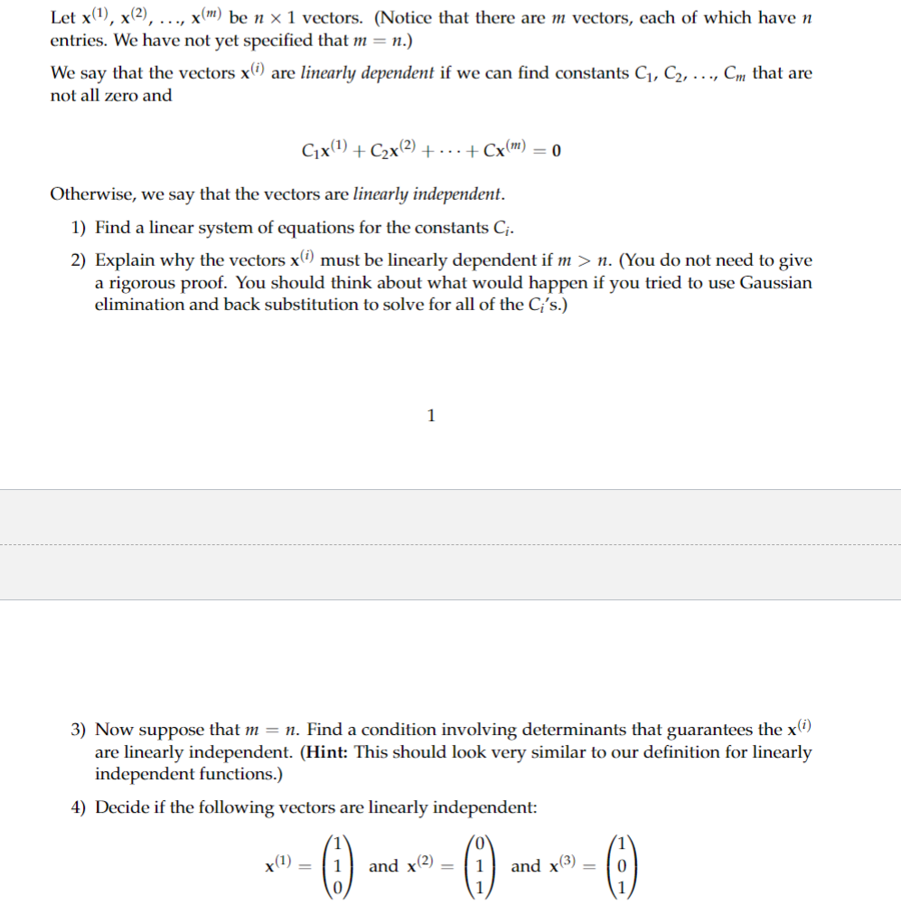 Solved Let x(1), x(2), ..., x(m) be n x 1 vectors. (Notice | Chegg.com