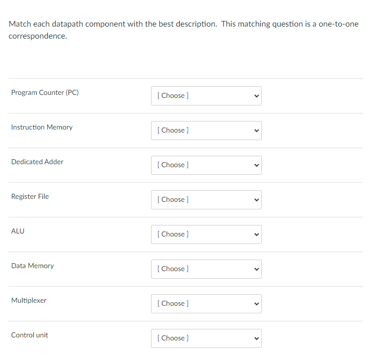 Match Each Datapath Component With The Best 