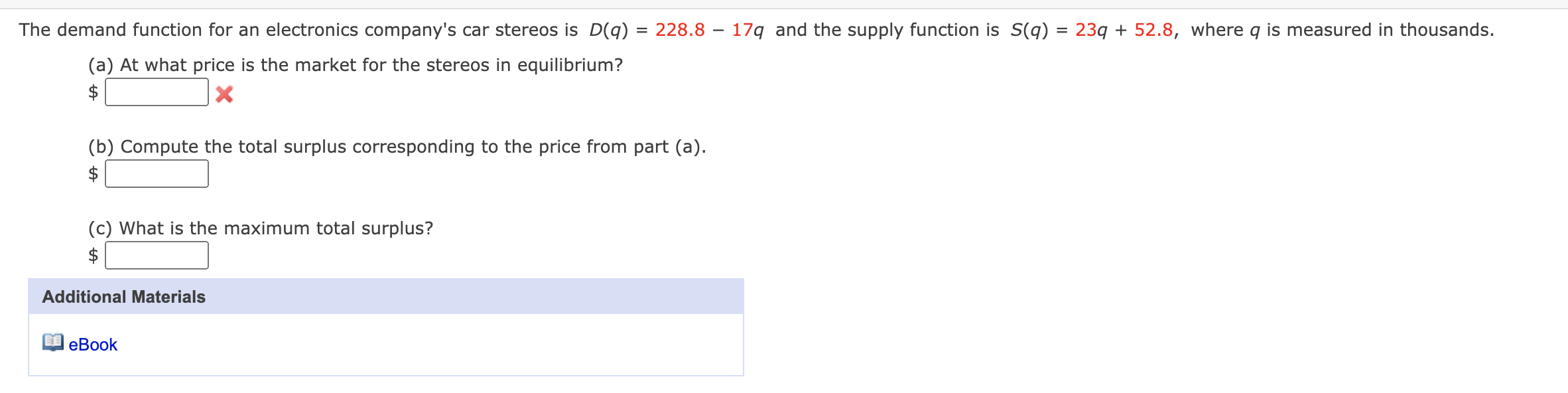 Solved The Demand Function For An Electronics Companys Car