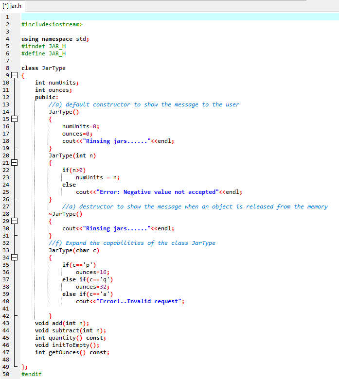 Solved a) In MyProg.cpp, main(), use cout to display a jar | Chegg.com