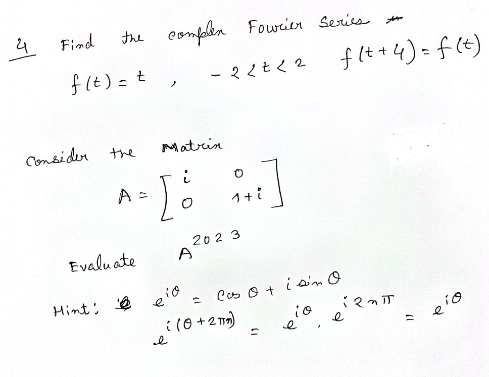 Solved 4 Find the complen Fourier Series f(t)=t,−2 | Chegg.com