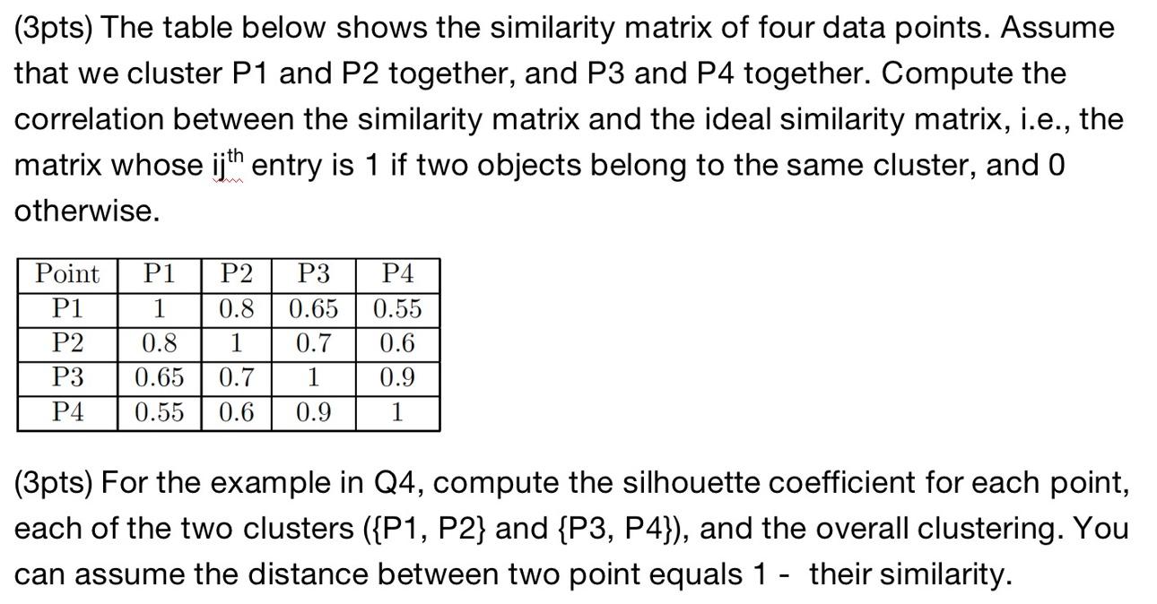 Solved (3pts) The table below shows the similarity matrix of | Chegg.com