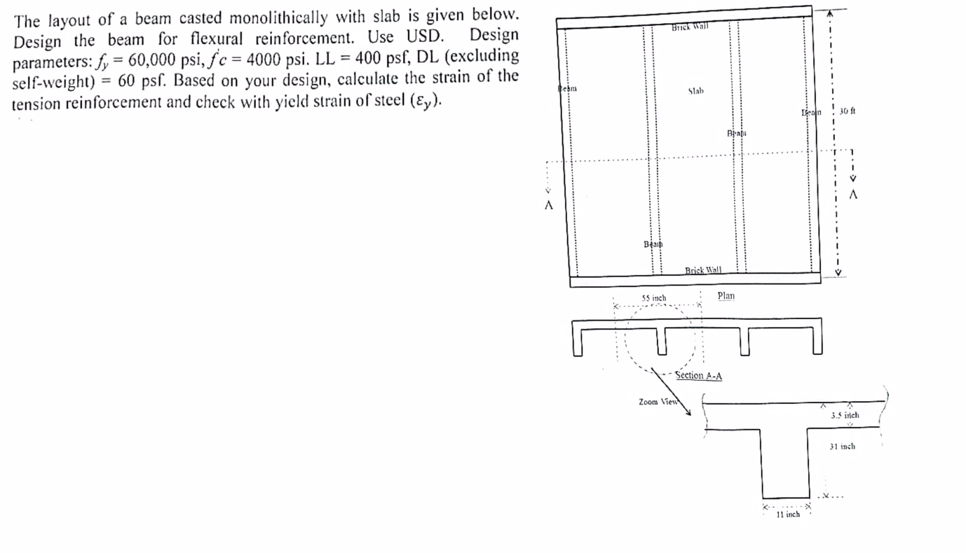 Solved The layout of a beam casted monolithically with slab | Chegg.com
