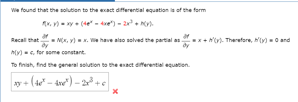 Solved We found that the solution to the exact differential | Chegg.com