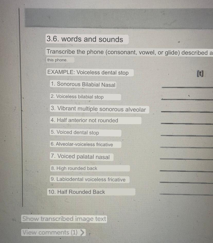 SPANISH PHONETICS QUESTION transcribe the phonetic, | Chegg.com