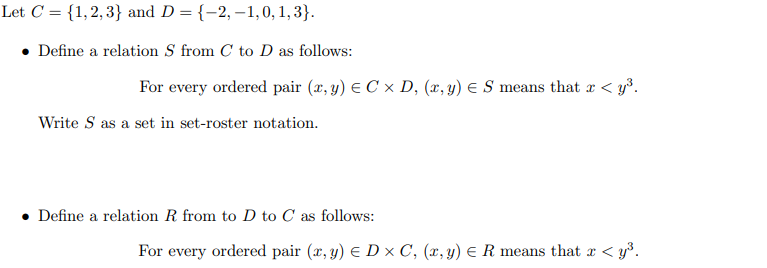 Solved Let C={1,2,3} and D={−2,−1,0,1,3}. - Define a | Chegg.com