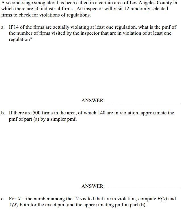 Solved A second-stage smog alert has been called in a | Chegg.com