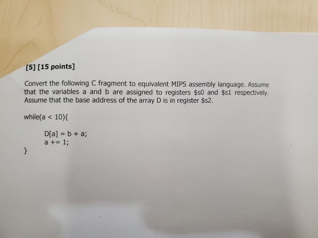 Solved Convert the following C fragment to equivalent MIPS | Chegg.com