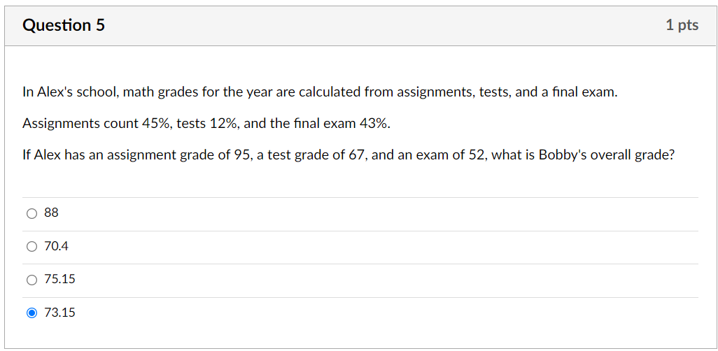 Solved In Alex's school, math grades for the year are | Chegg.com