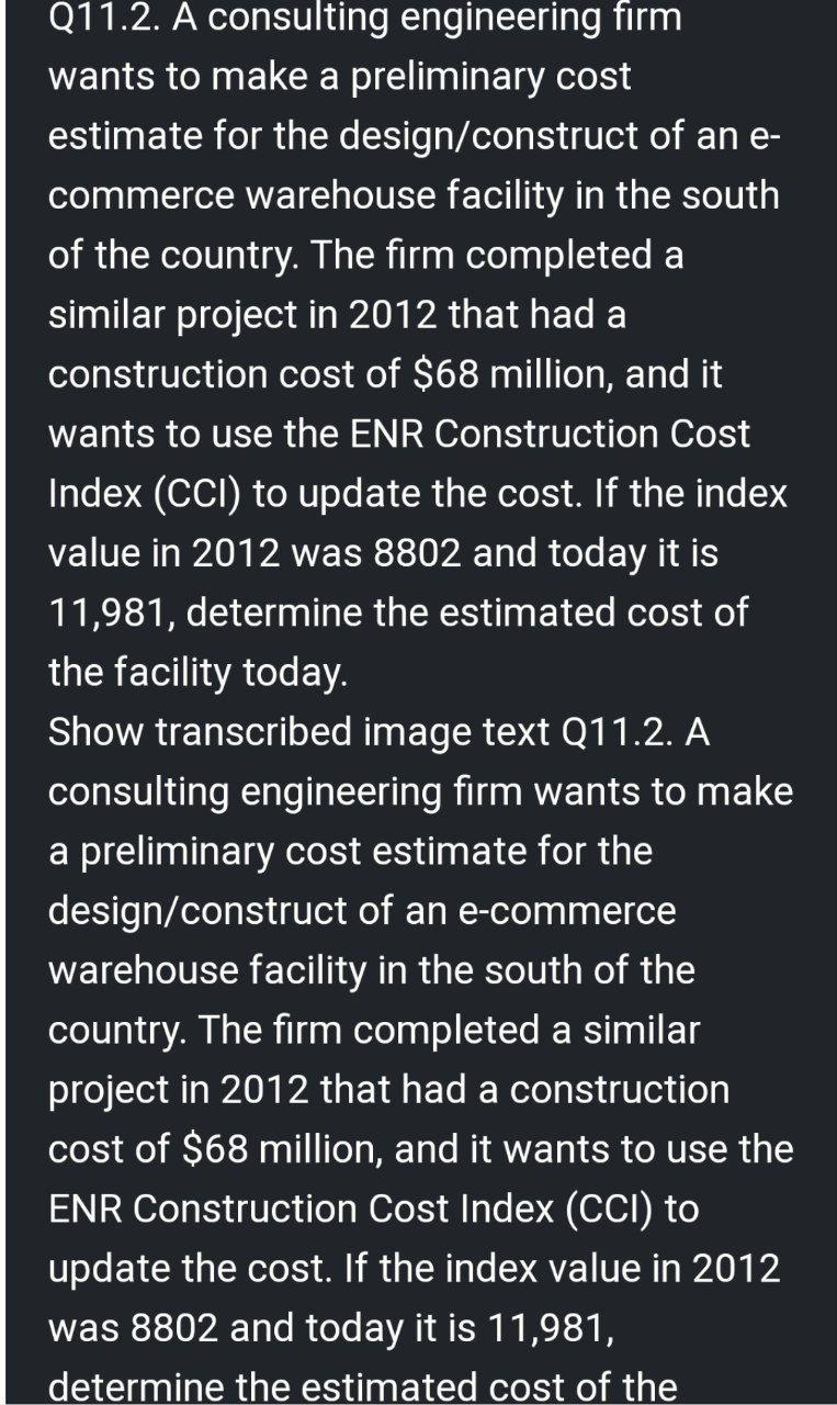 Solved Q11.2. A consulting engineering firm wants to make a | Chegg.com