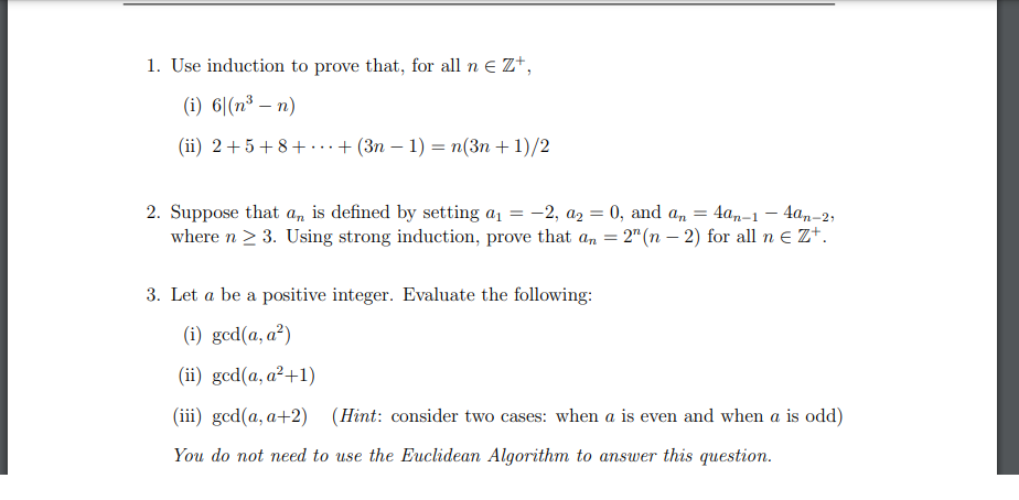 Solved 1. Use induction to prove that, for all n∈Z+, (i) | Chegg.com