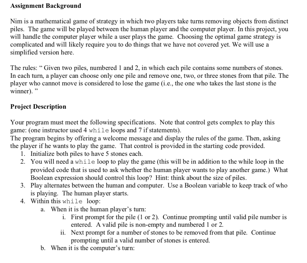 Assignment Background Nim is a mathematical game of | Chegg.com