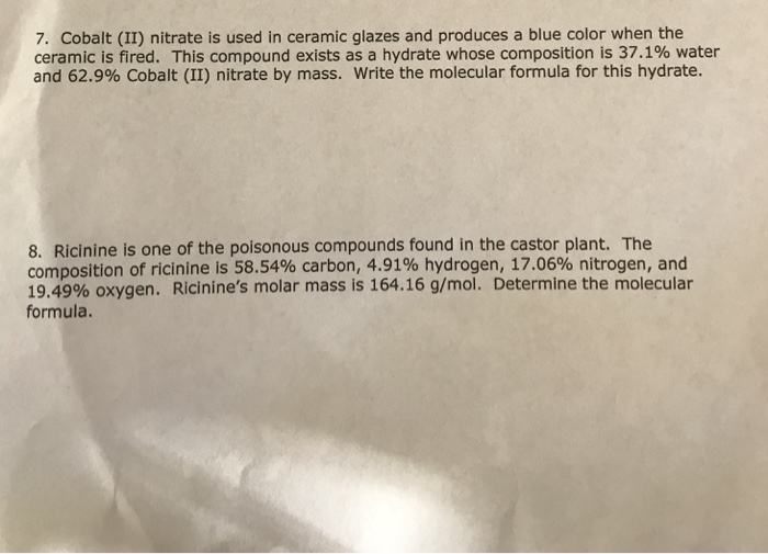 Solved 7. Cobalt (II) nitrate is used in ceramic glazes and | Chegg.com