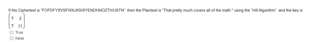 Solved If the Ciphertext is | Chegg.com