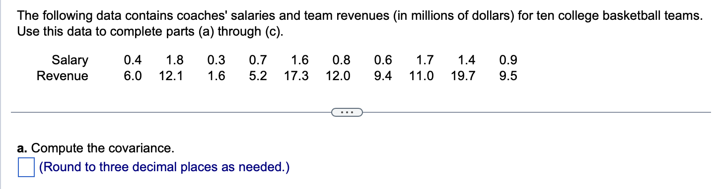 Solved a. Compute the covariance. (Round to three decimal | Chegg.com