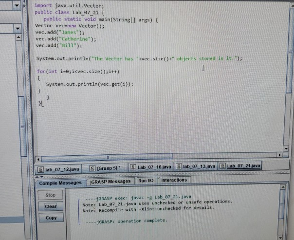 Solved import java.util.Vector public class Lab 7 21 public | Chegg.com