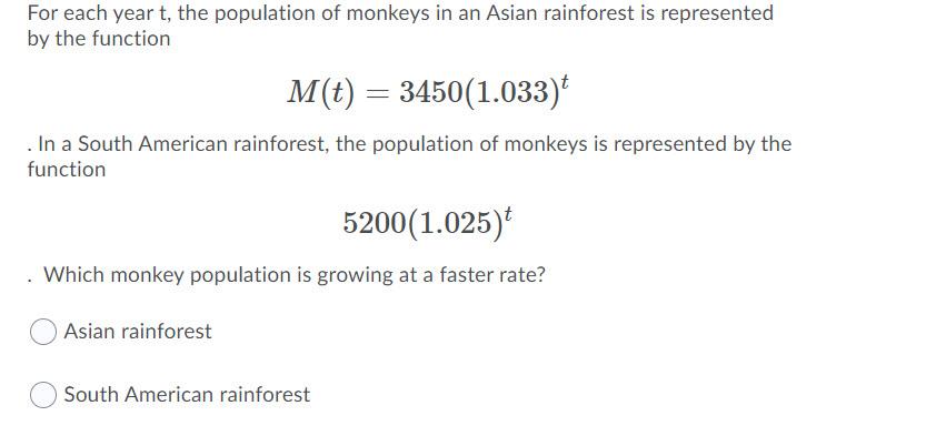 Solved For each year t, the population of monkeys in an | Chegg.com