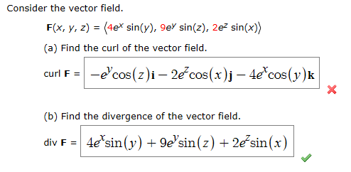 Solved Consider the vector field. F(x, y, z) (4ex sin(y), | Chegg.com