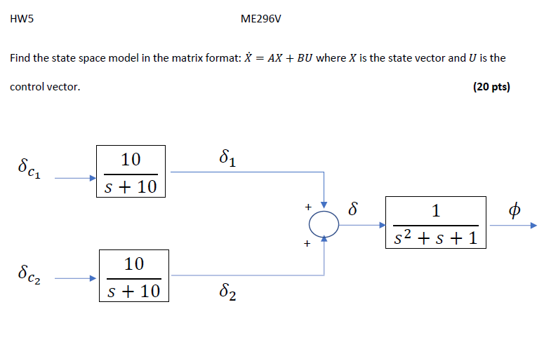 Solved HW5 ME296V Find the state space model in the matrix | Chegg.com