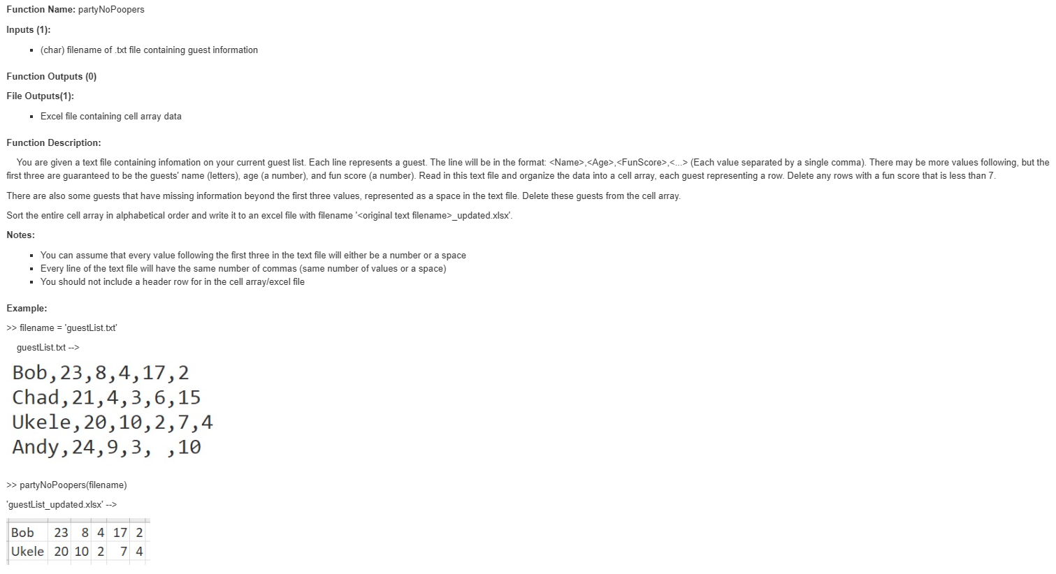 Inputs (1): - (char) filename of .txt file containing | Chegg.com