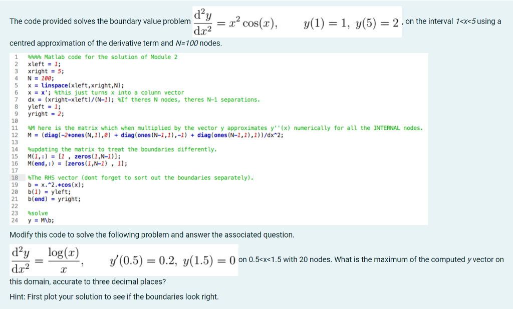 Solved dạy The code provided solves the boundary value | Chegg.com