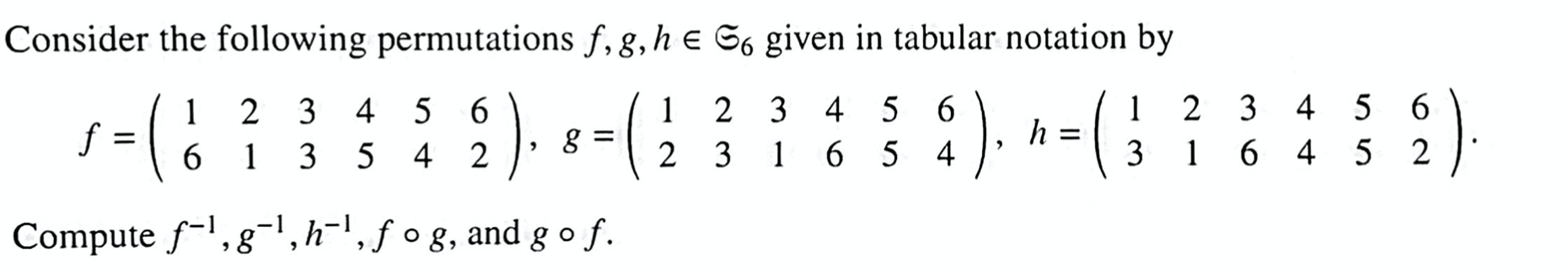 Solved Consider the following permutations f, g,h e S6 given | Chegg.com