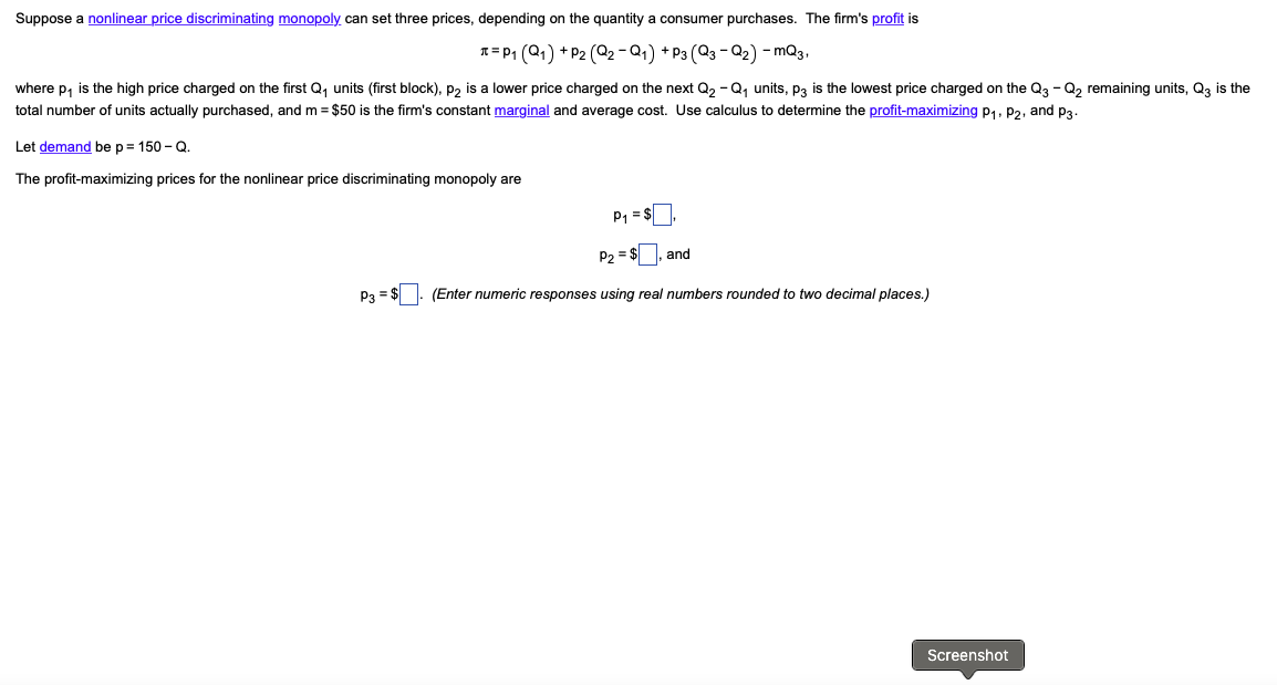 Solved π=p1(Q1)+p2(Q2−Q1)+p3(Q3−Q2)−m3, here p1 is the high | Chegg.com