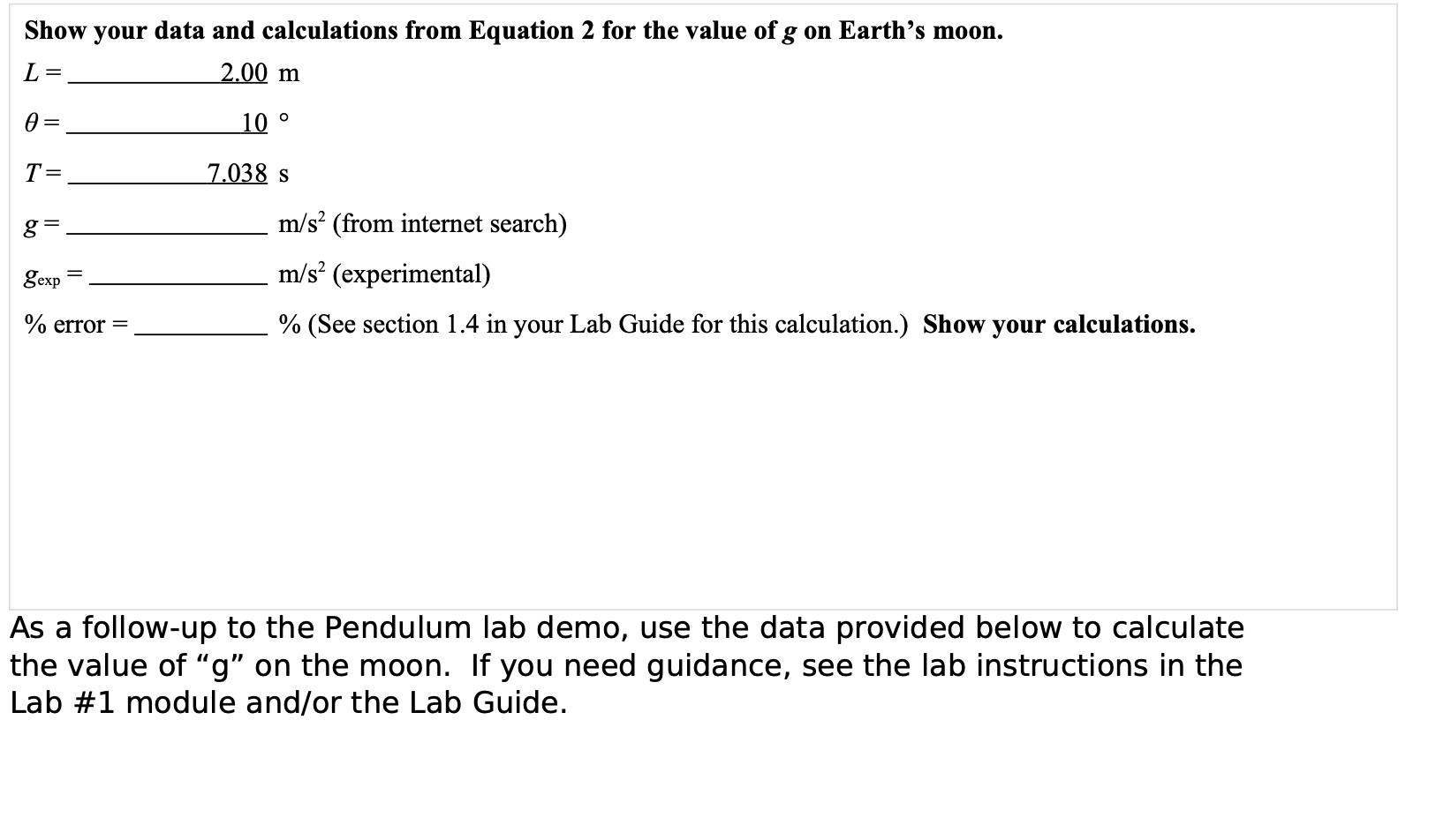 Solved Show your data and calculations from Equation 2 for | Chegg.com