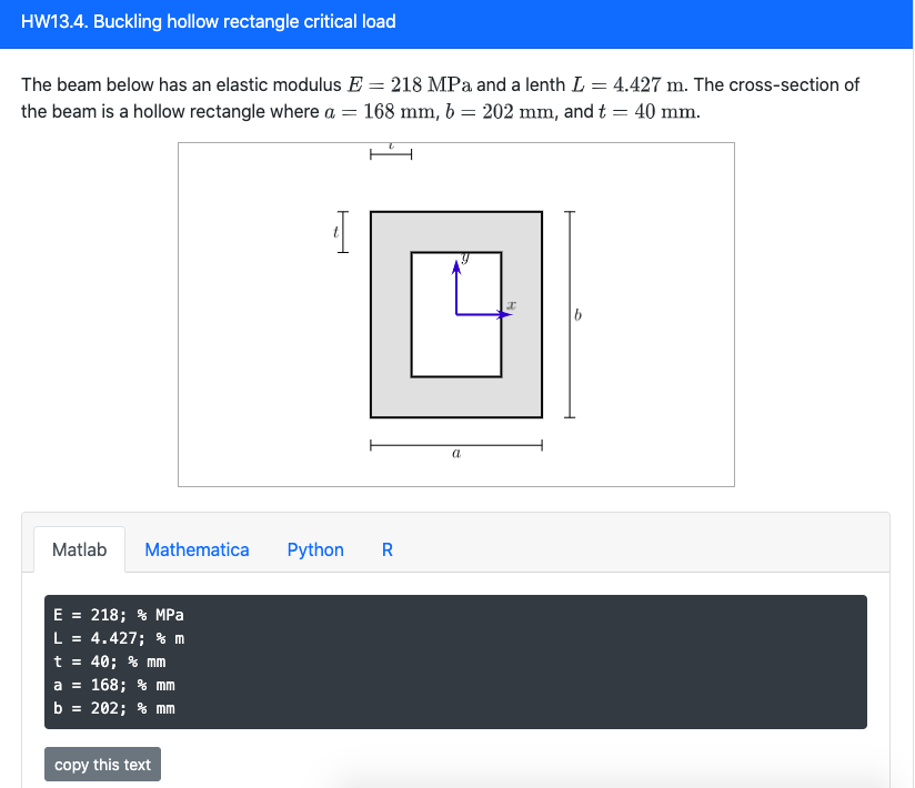 Solved HW13.4. Buckling hollow rectangle critical load The | Chegg.com