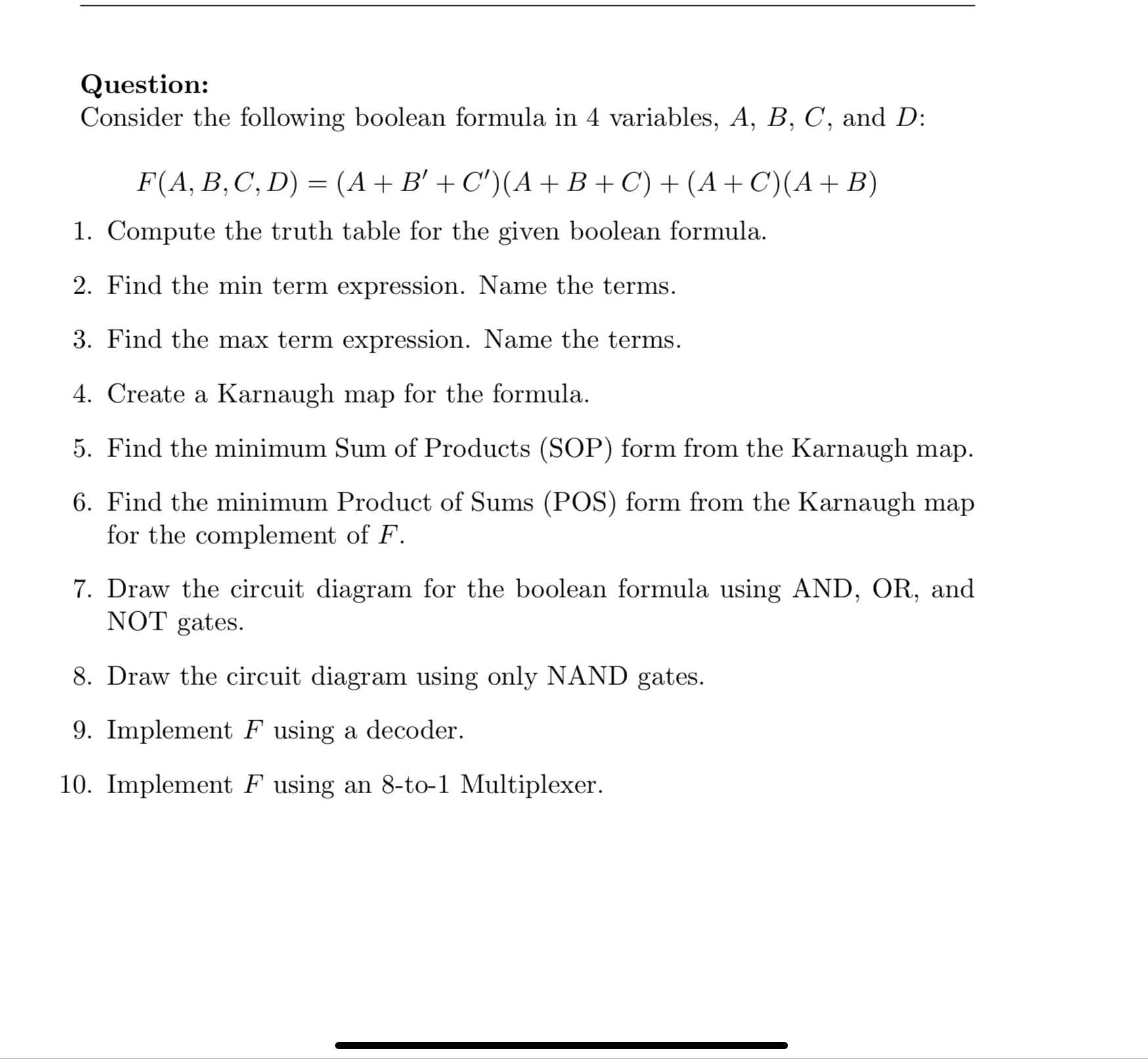 Solved Question: Consider the following boolean formula in 4 | Chegg.com