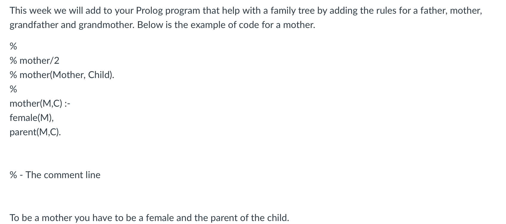 This week we will add to your Prolog program that | Chegg.com