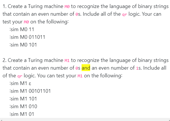 Solved 1 Create A Turing Machine Mo To Recognize The 