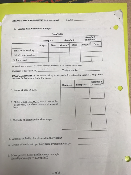 Solved REPORT FOR EXPERIMENT 23 INSTRUCTOR | Chegg.com