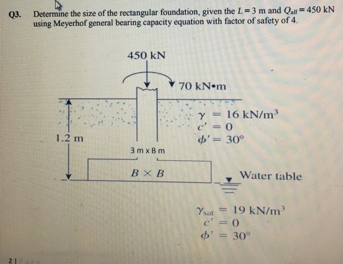 Solved Determine the size of the rectangular foundation, | Chegg.com