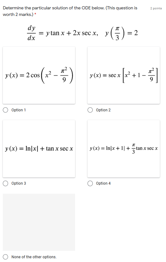 Solved 2 points Determine the particular solution of the ODE | Chegg.com