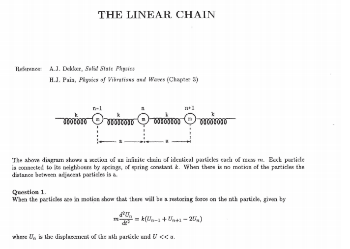 Solved THE LINEAR CHAIN Reference: A.J. Dekker, Solid State | Chegg.com